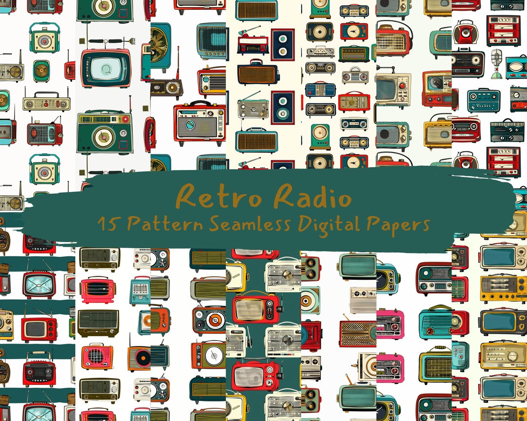 Retro Radio Pattern Seamless Digital Papers - Printable Scrapbook Paper ...