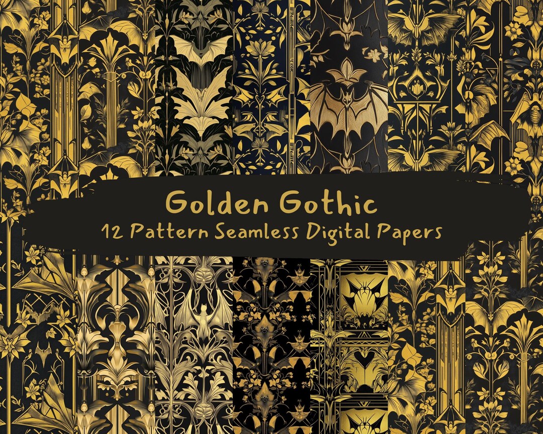 Golden Gothic Pattern Seamless Digital Papers - Printable Scrapbook ...