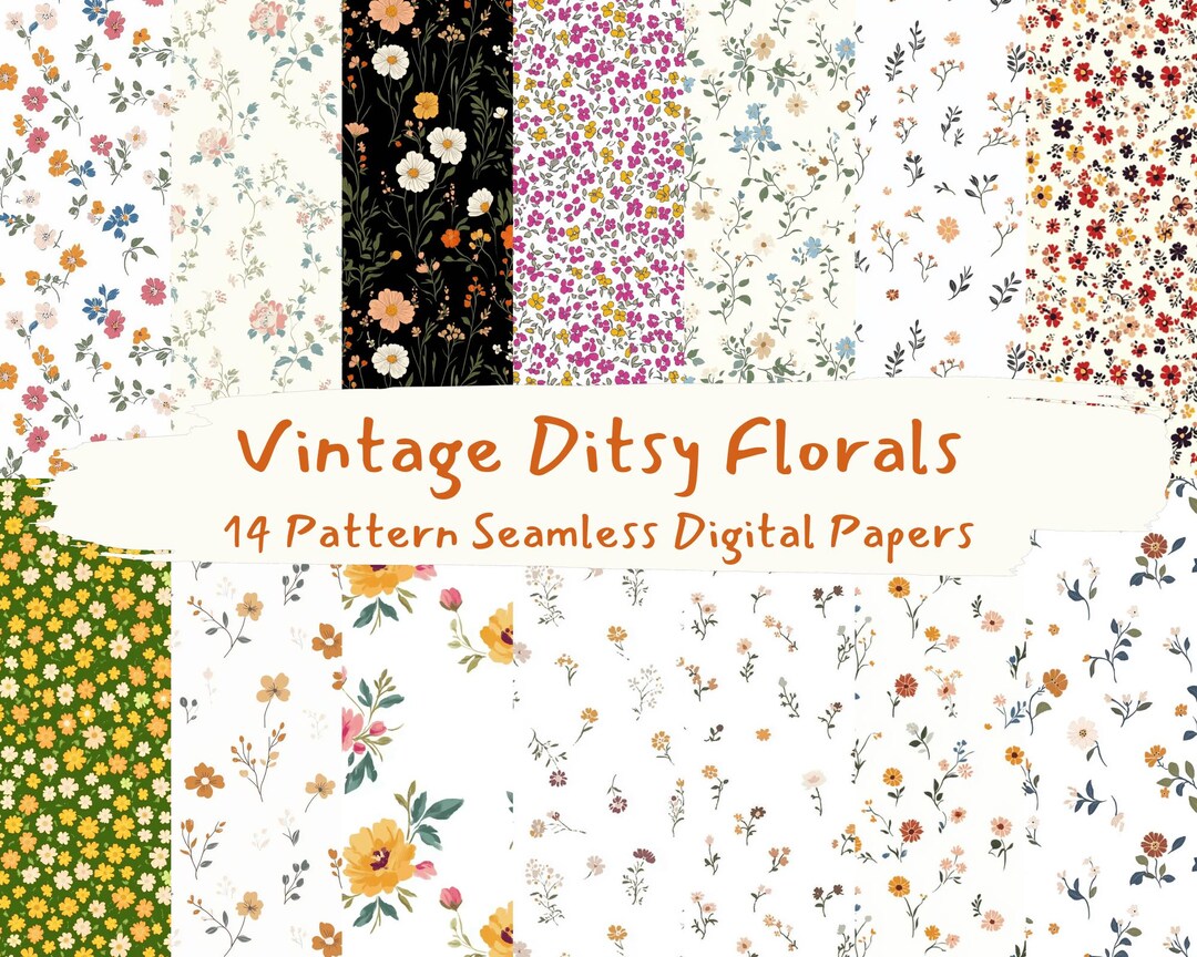 Vintage Ditsy Florals Pattern Seamless Digital Papers - Printable ...