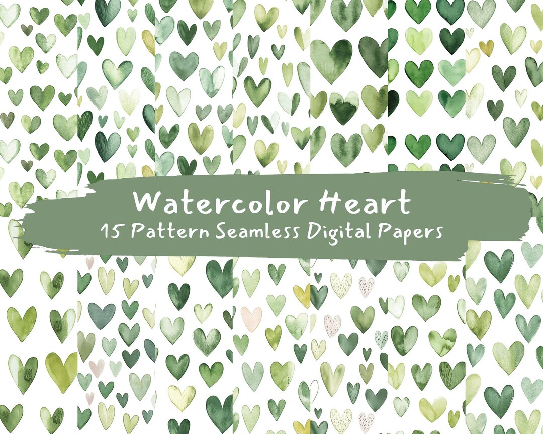Watercolor Heart Pattern Seamless Digital Papers - Printable Scrapbook ...