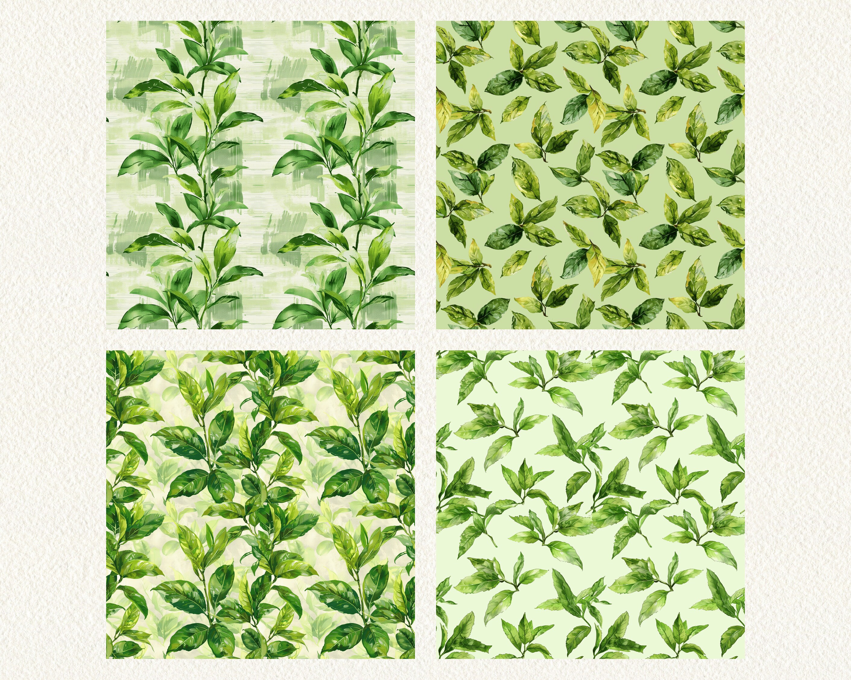 Spring Tea Leaf Pattern Seamless Digital Papers Printable Scrapbook ...