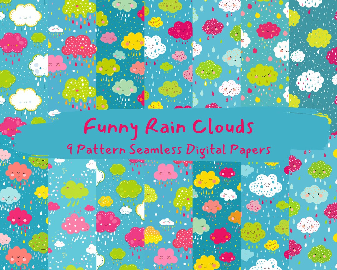Funny Rain Clouds Pattern Seamless Digital Papers - Printable Scrapbook ...
