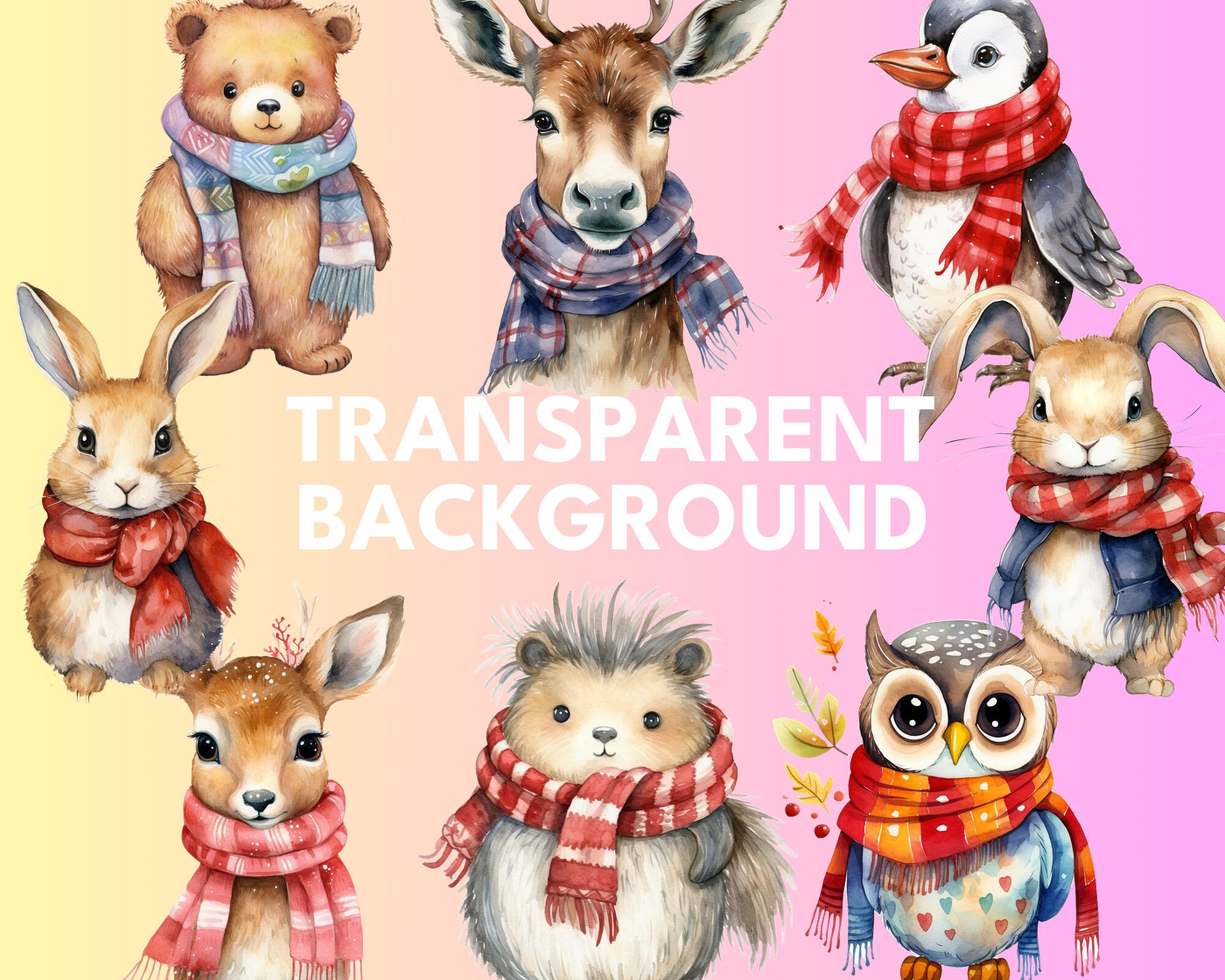 Cute Animals Scarf, Winter, Fall, Autumn, Digital Printable Clip Art ...