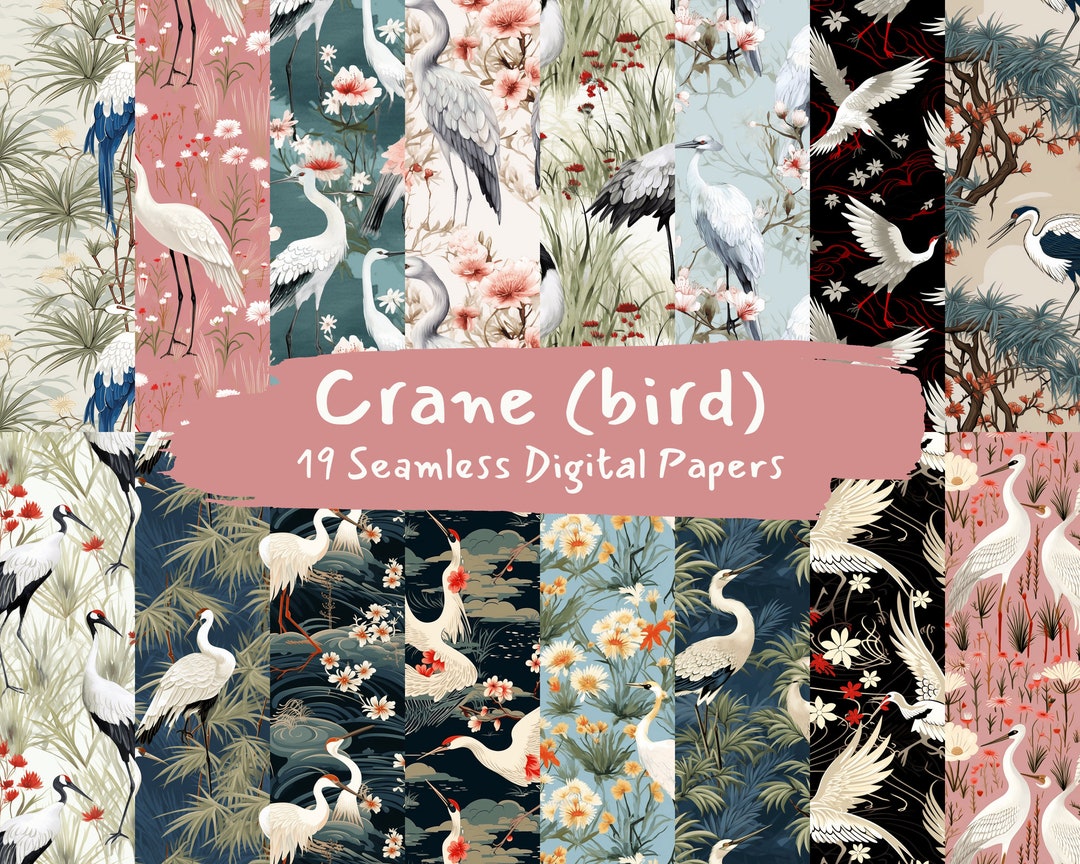 Crane Bird Pattern Seamless Digital Papers - Tile Patterns Printable ...