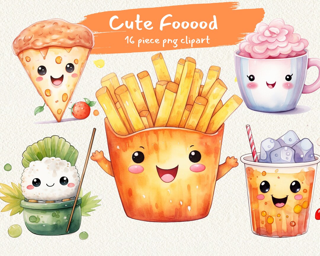 Cute Fast Food Digital Clipart Bundle in PNG Format Transparent Instant ...