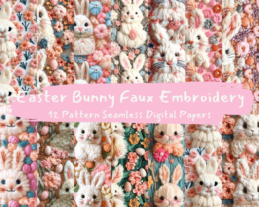 Easter Bunny Faux Embroidery Pattern Seamless Digital Papers ...