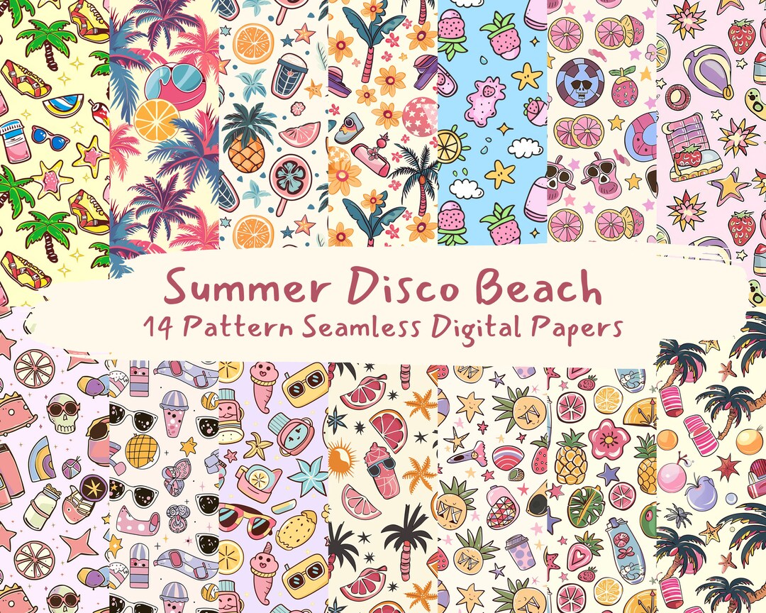 Summer Disco Beach Pattern Seamless Digital Papers - Printable ...