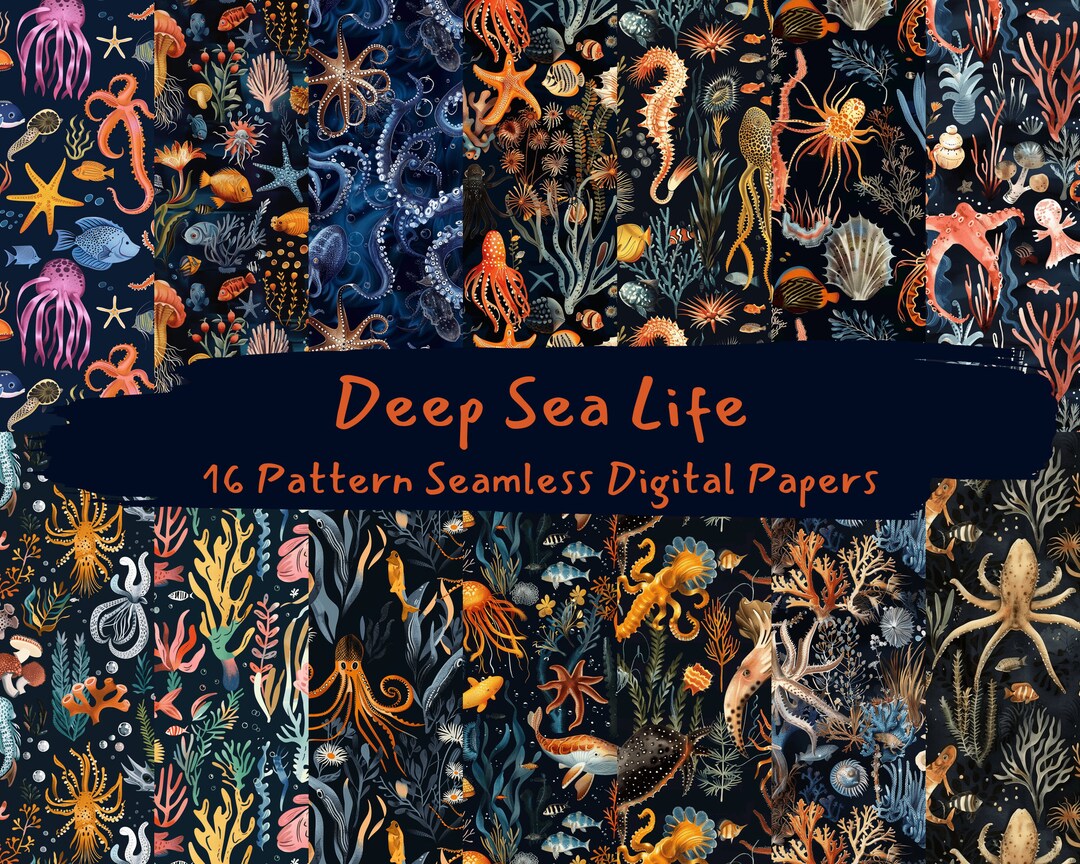 Deep Sea Life Pattern Seamless Digital Papers - Printable Scrapbook ...