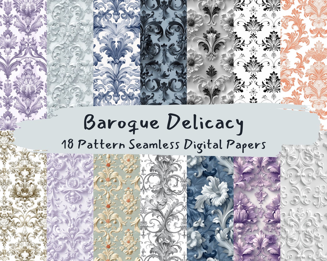 Baroque Delicacy Pattern Seamless Digital Papers - Printable Scrapbook ...