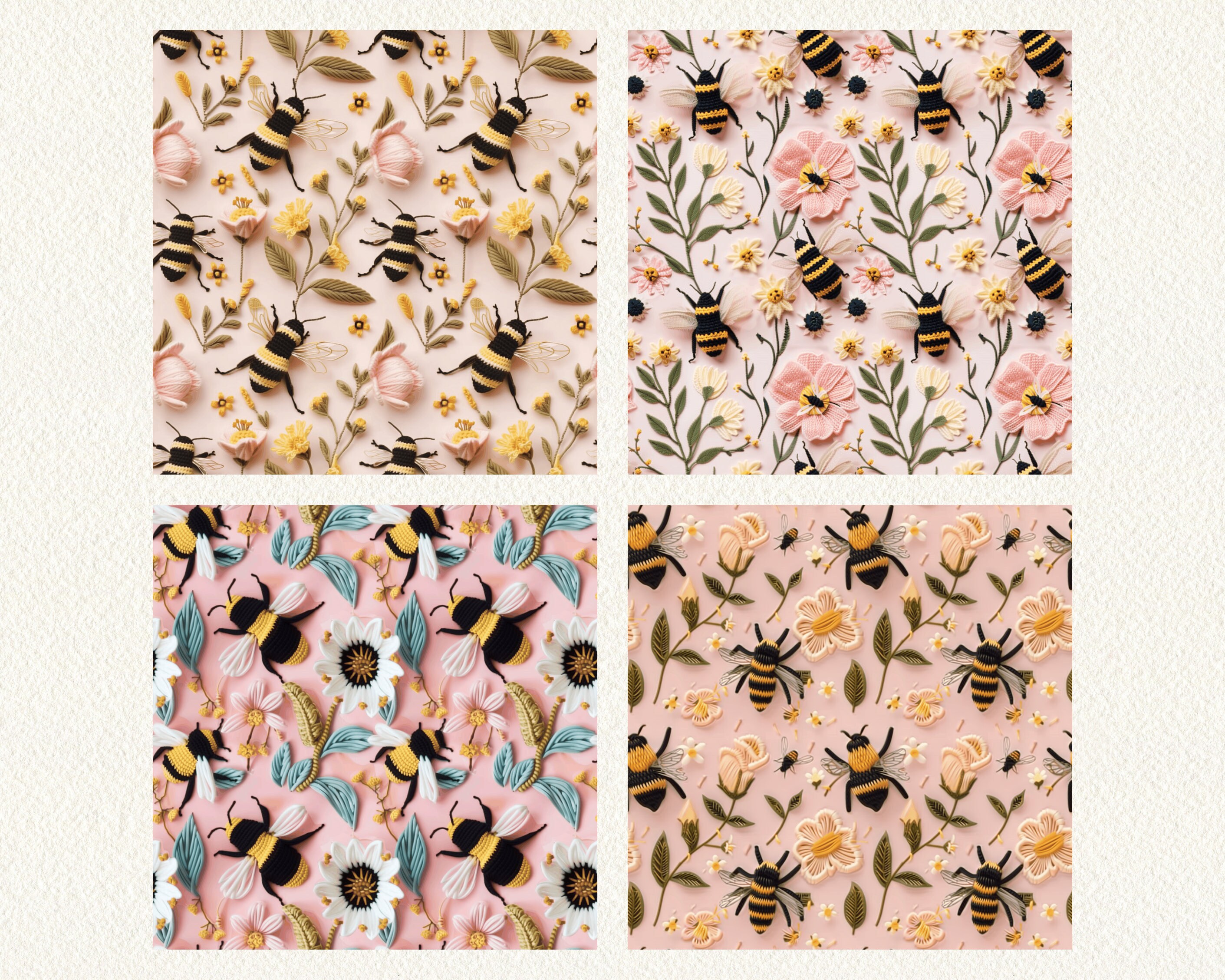 Bumblebees Embroidery Pattern Seamless Digital Papers - Printable ...