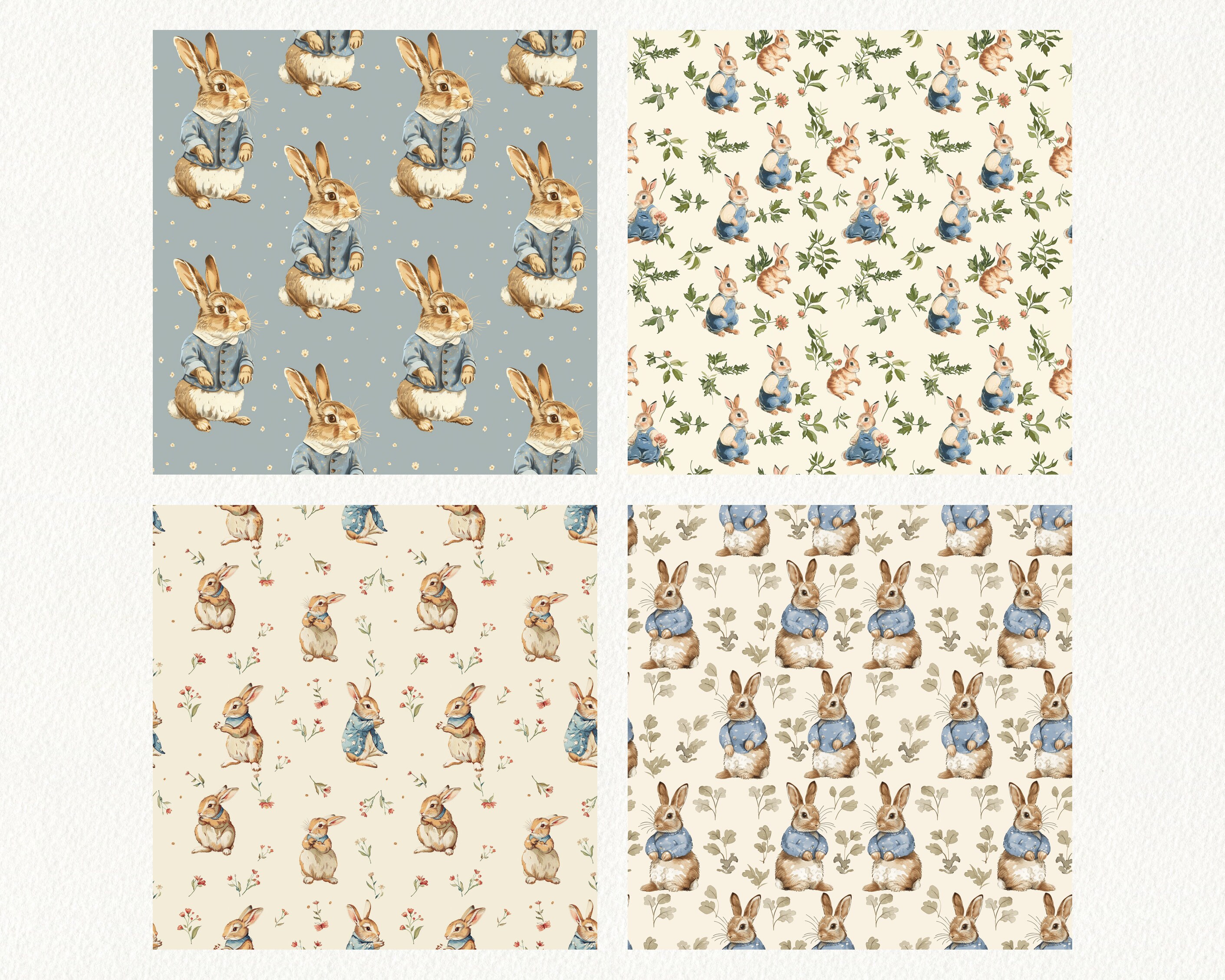 Vintage Style Rabbit Pattern Seamless Digital Papers Printable ...