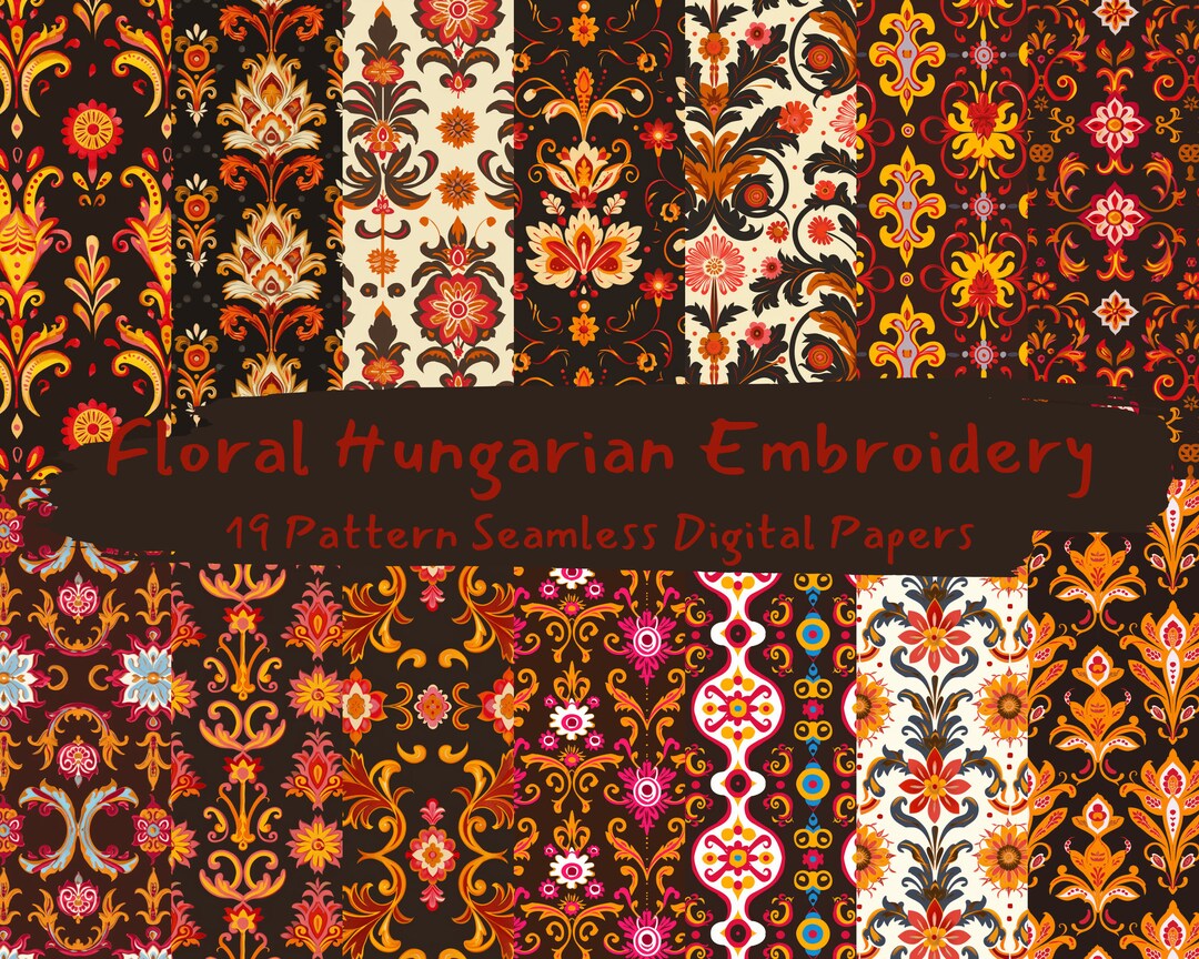 Floral Hungarian Embroidery Pattern Seamless Digital Papers - Printable ...