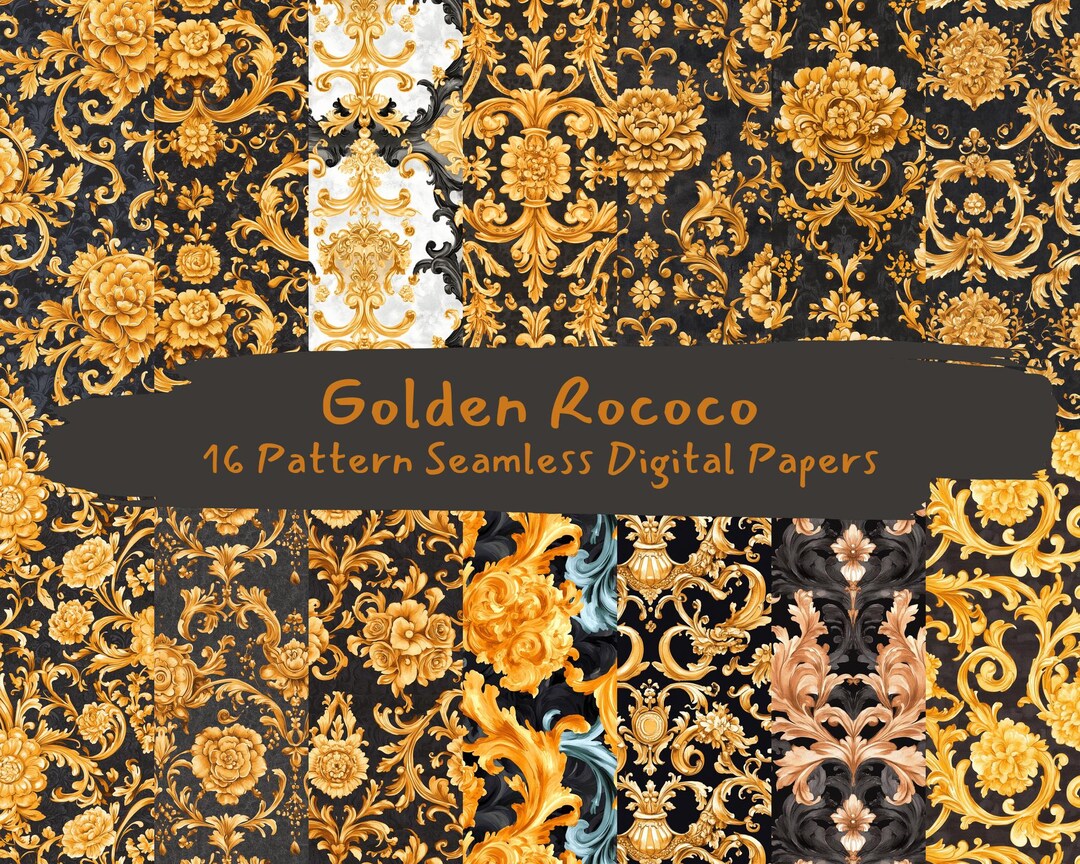 Golden Rococo Pattern Seamless Digital Papers - Printable Scrapbook ...