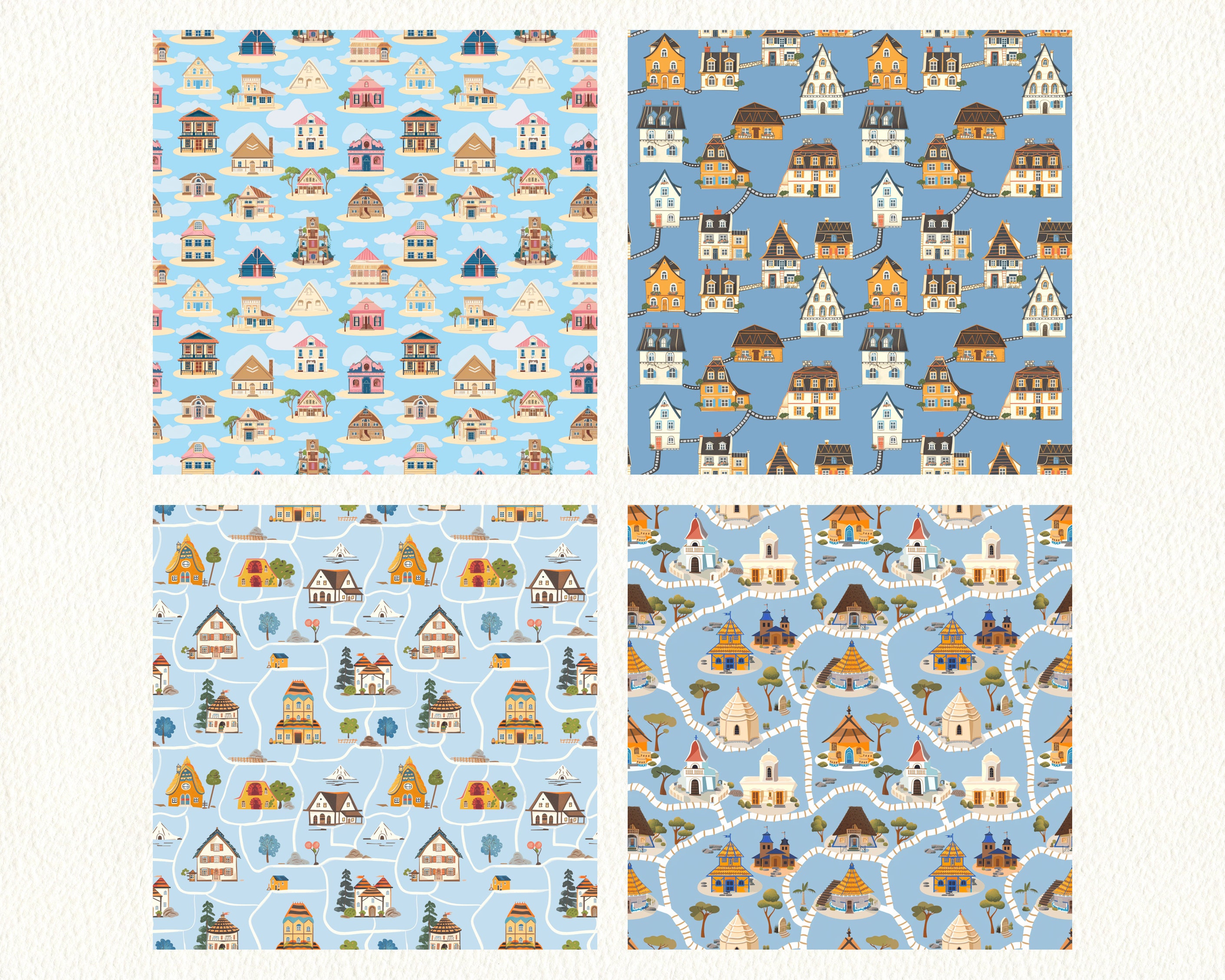 Traditional Buildings Pattern Seamless Digital Papers Printable ...