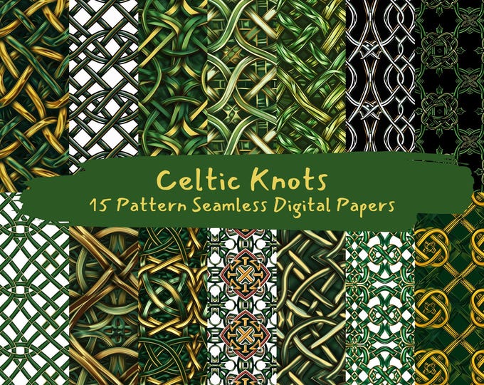 Gold Celtic Digital Paper, Seamless Celtic Knot Patterns and Printable ...