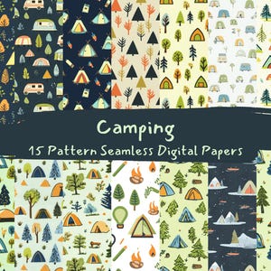Camping Pattern Seamless Digital Papers - Printable Scrapbook Paper Png ...