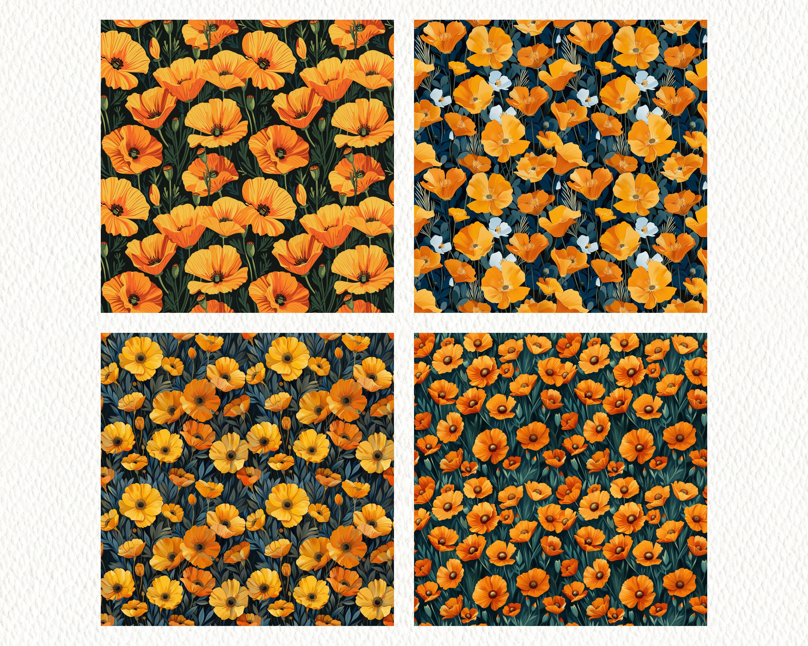California Poppies Pattern Seamless Digital Papers Printable Scrapbook ...