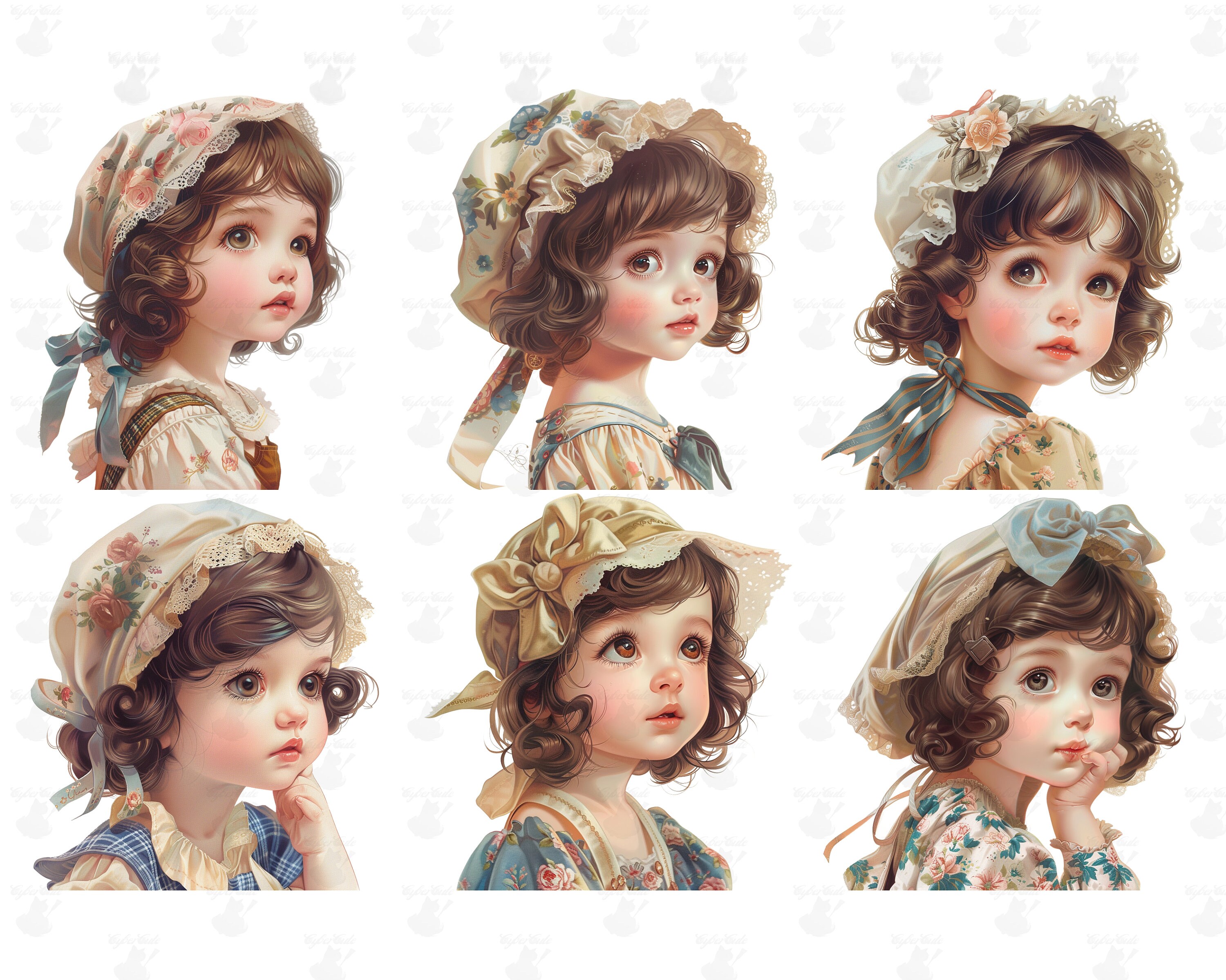Vintage Little Girl Digital Printable Clip Art Graphics in PNG Format ...
