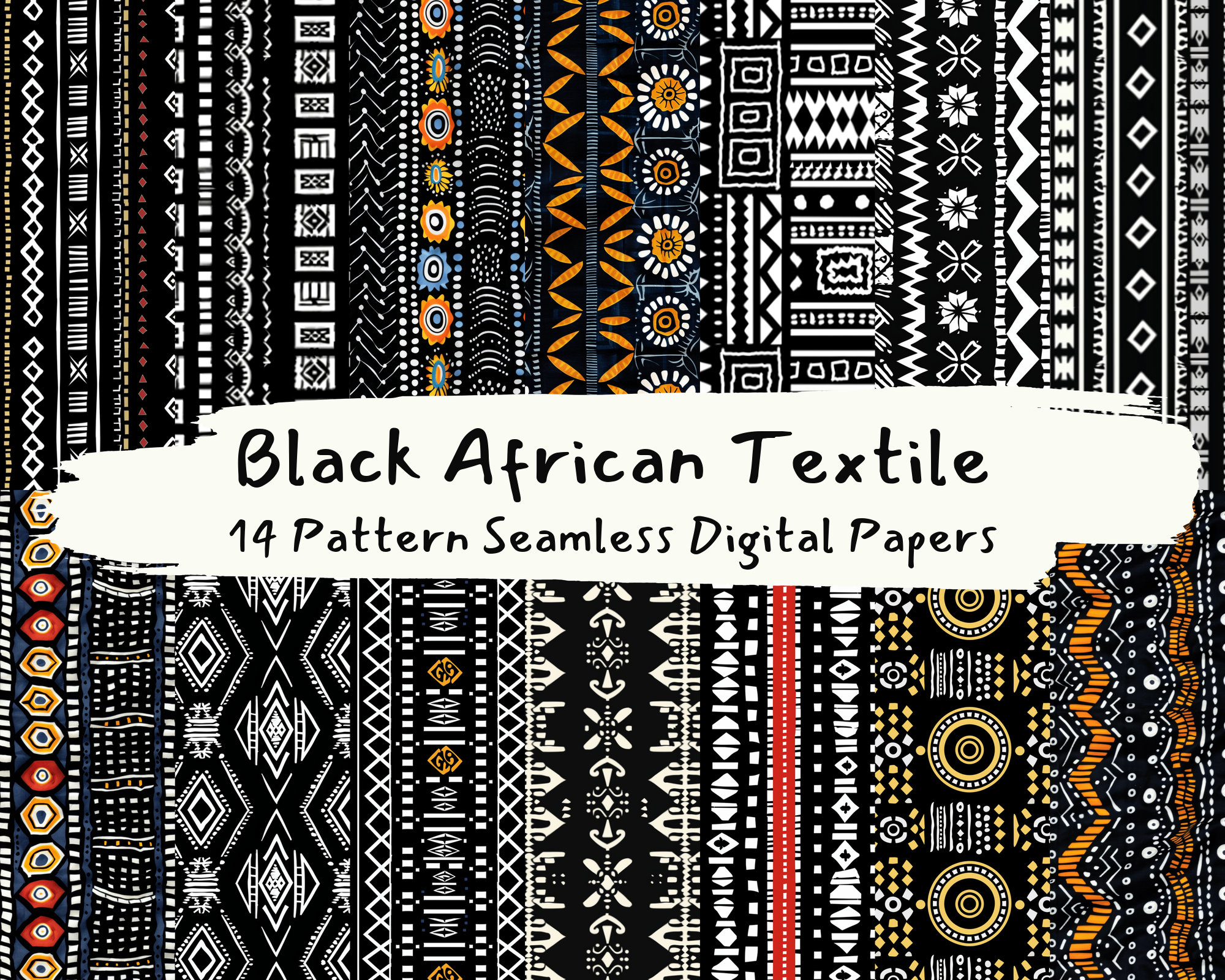 Black African Textile Pattern Seamless Digital Papers Printable ...
