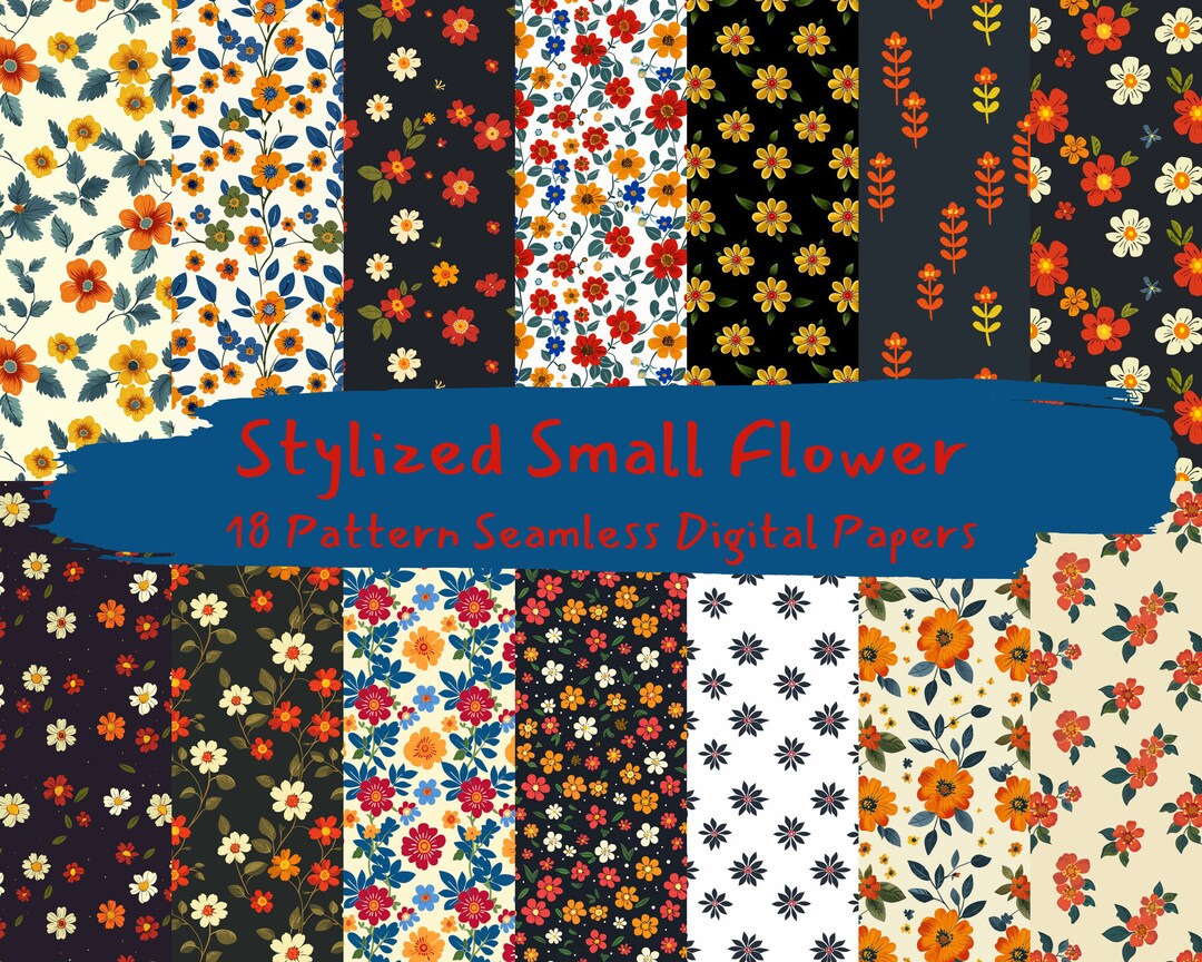 Stylized Small Flower Pattern Seamless Digital Papers - Printable ...