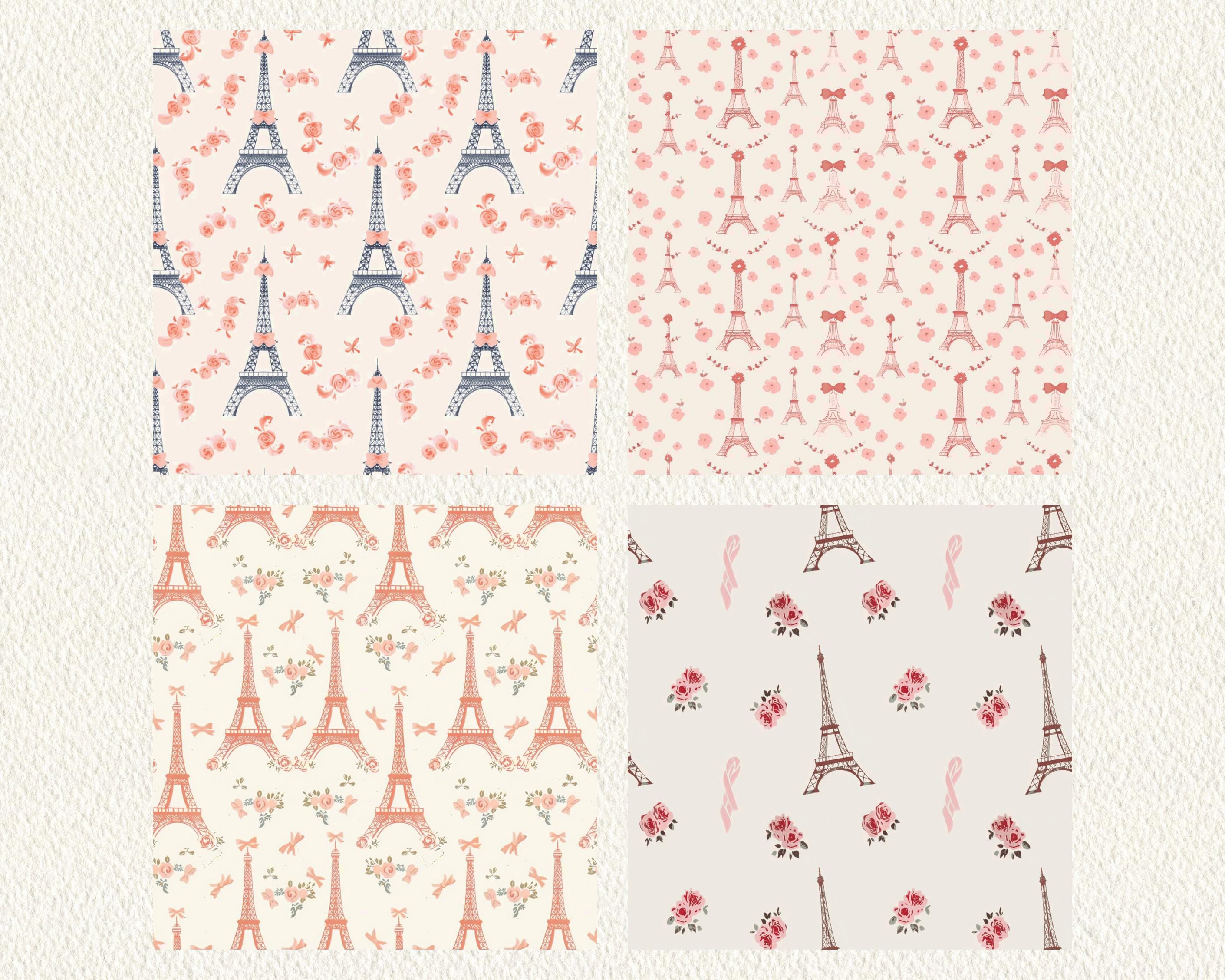 Paris Eiffel Floral Pattern Seamless Digital Papers - Printable ...
