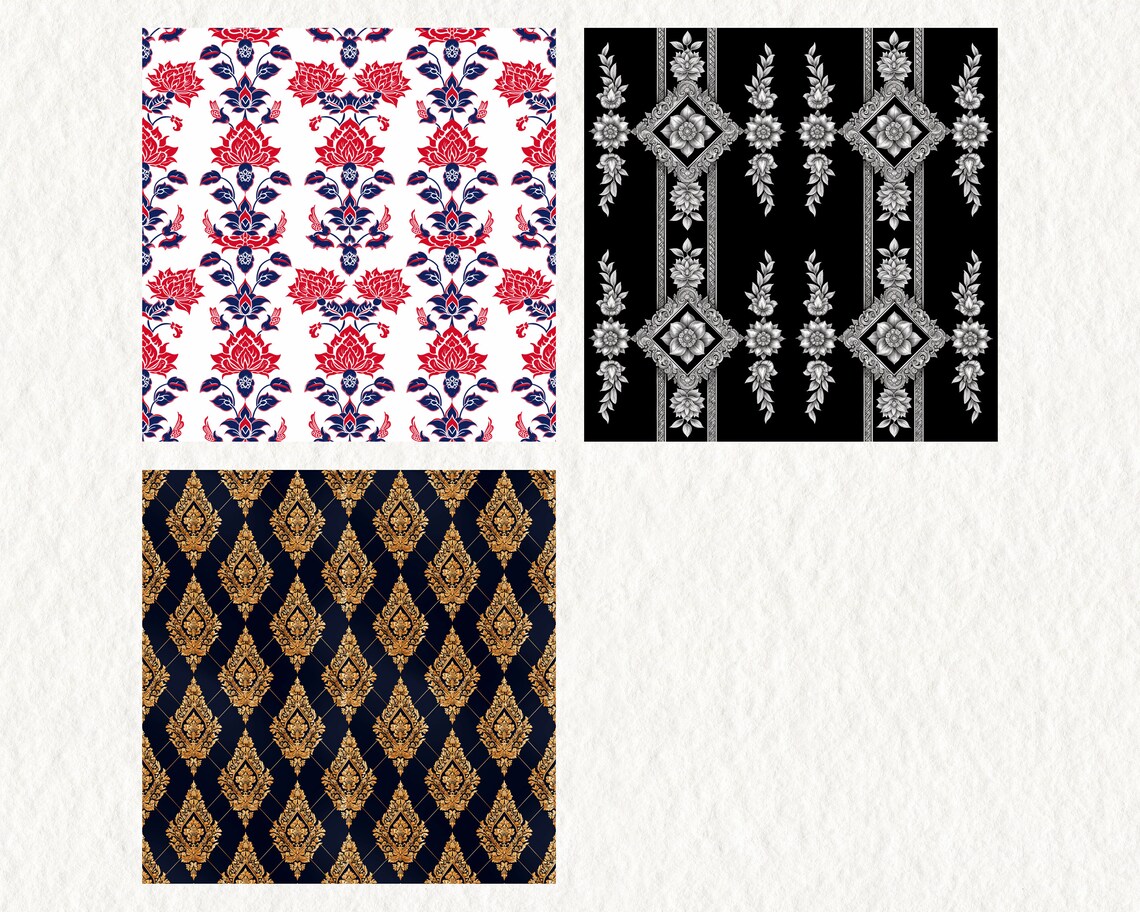 Line Kanok Thai Pattern Seamless Digital Papers - Printable Scrapbook ...