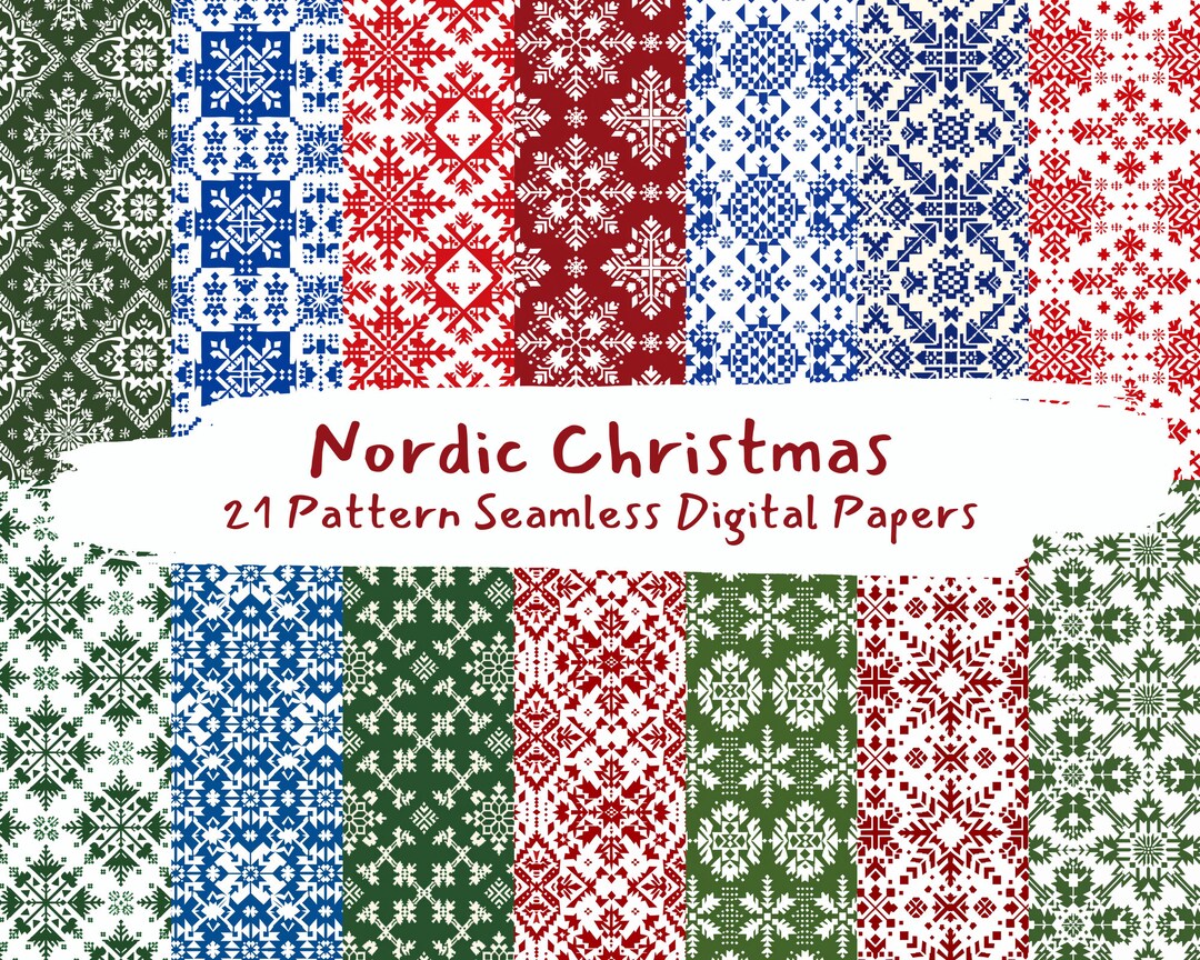 Nordic Christmas Pattern Seamless Digital Papers - Printable Scrapbook ...