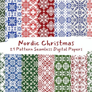 Nordic Christmas Pattern Seamless Digital Papers - Printable Scrapbook ...