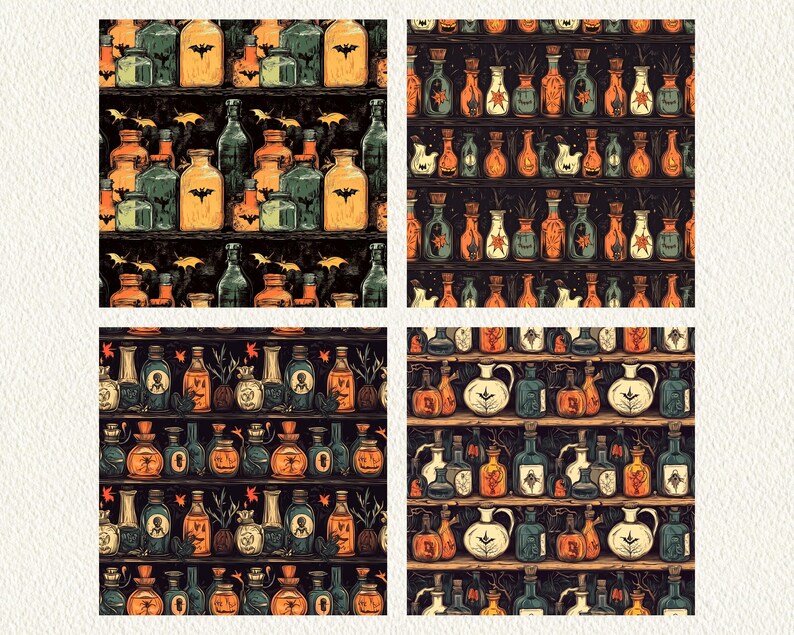 Potion Bottles Pattern Seamless Digital Papers - Printable Scrapbook ...
