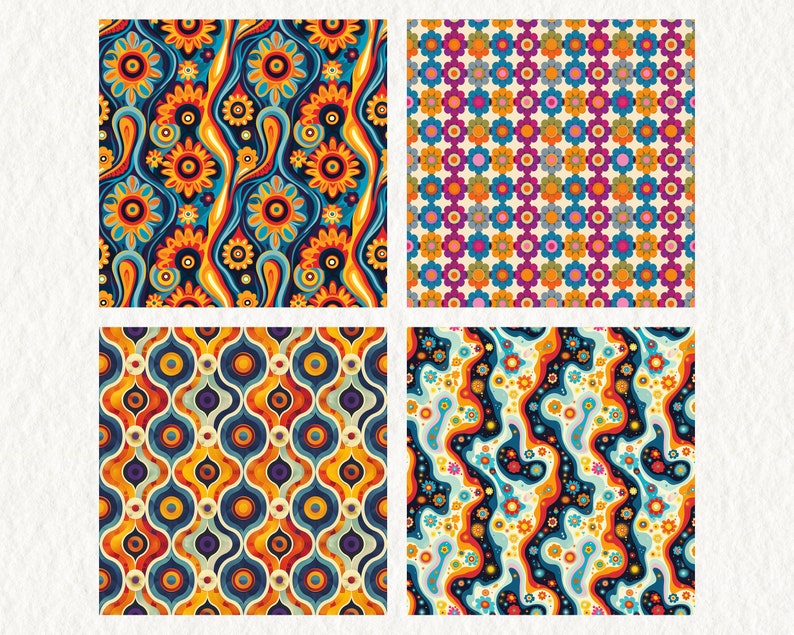 1970s Hippy Pattern Seamless Digital Papers - Printable Scrapbook Paper ...