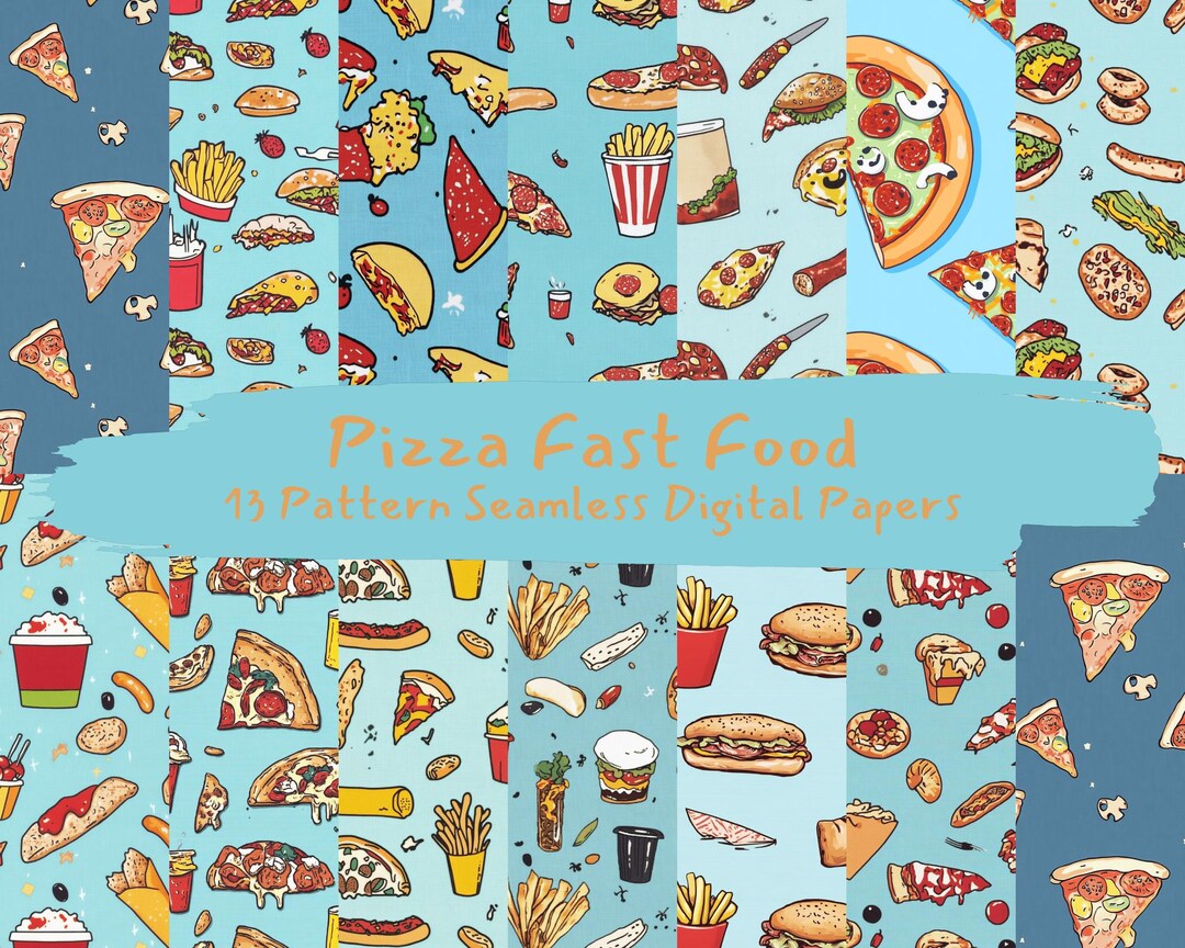 Pizza Fast Food Pattern Seamless Digital Papers - Printable Scrapbook ...