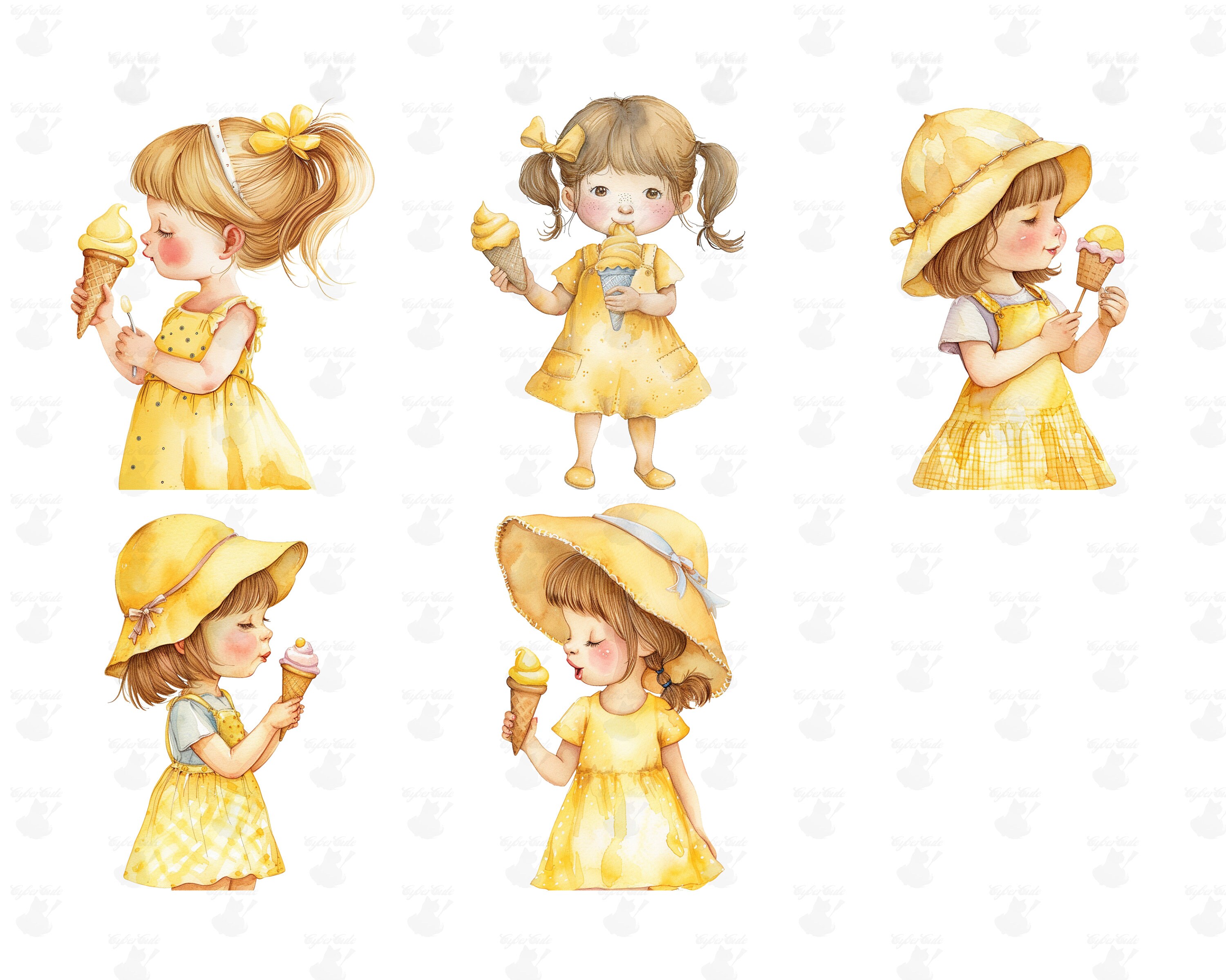 Girl With Ice Cream Digital Printable Clipart Bundle in PNG Format ...