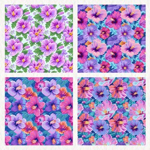 Preppy Hibiscus Pattern Seamless Digital Papers - Printable Scrapbook ...