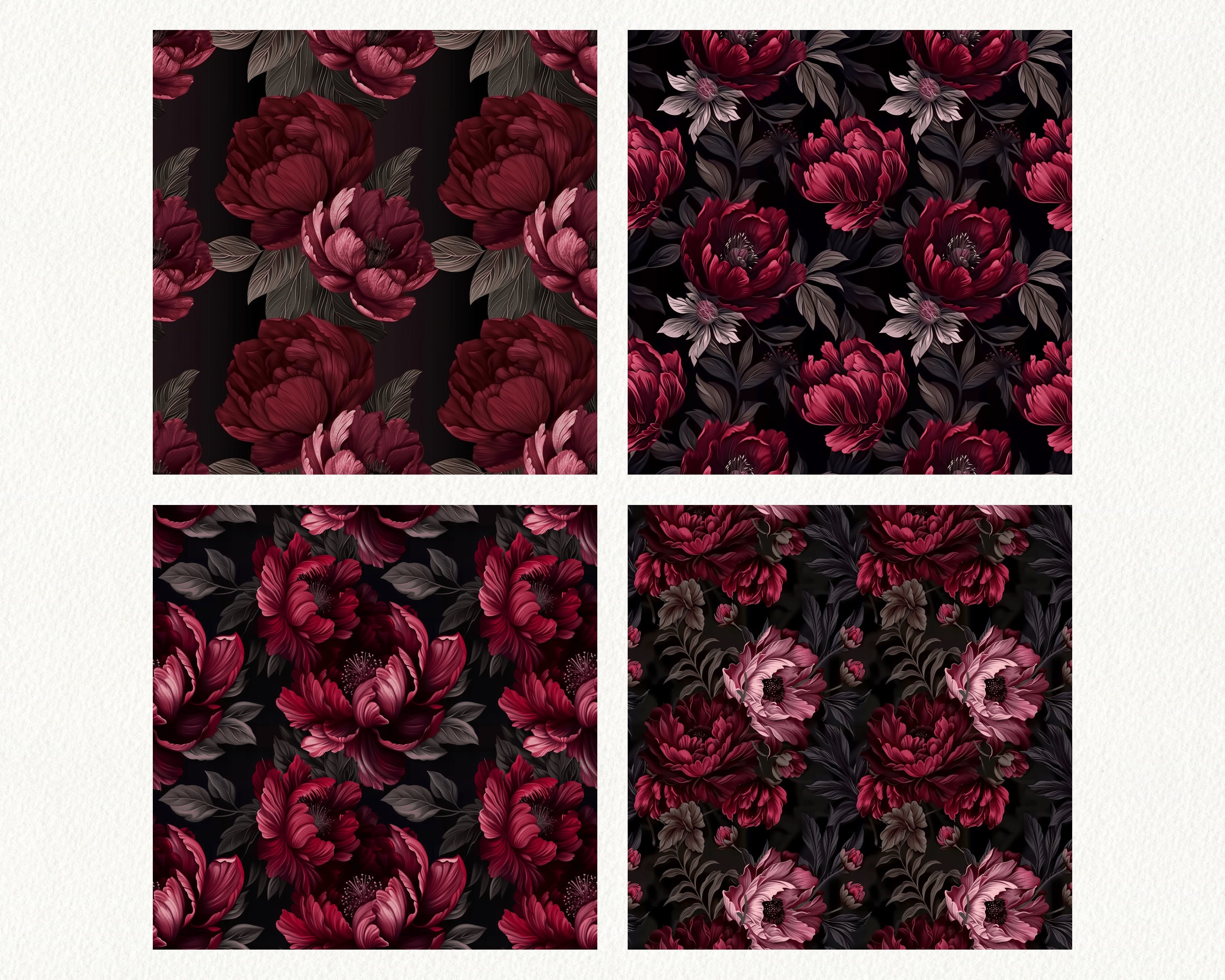 Dark Moody Burgundy Floral Pattern Seamless Digital Papers Printable ...