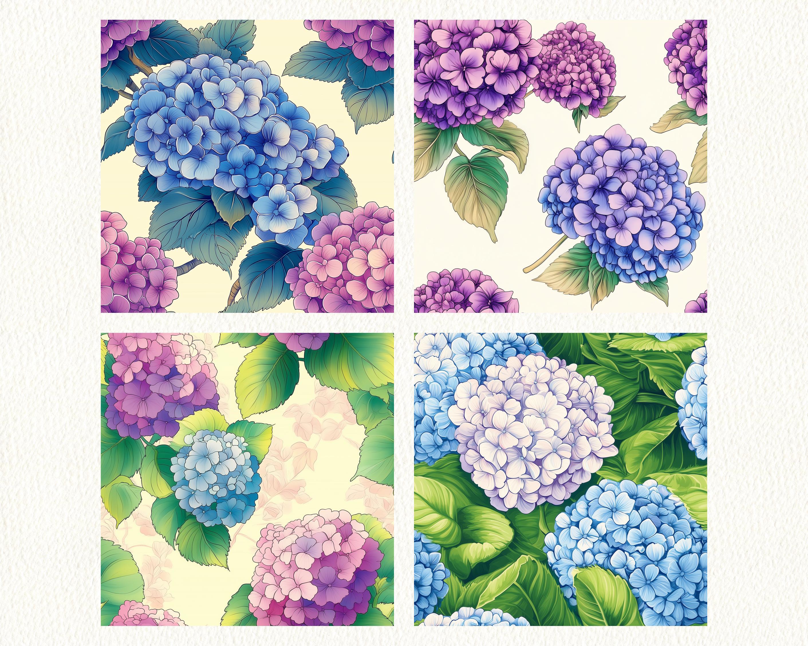 Anime Hydrangea Pattern Seamless Digital Papers - Printable Scrapbook ...