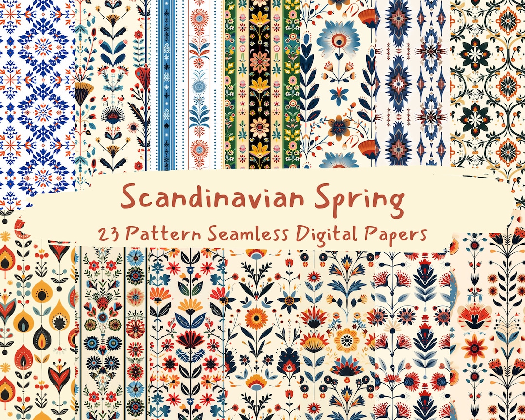 Scandinavian Spring Pattern Seamless Digital Papers - Printable ...