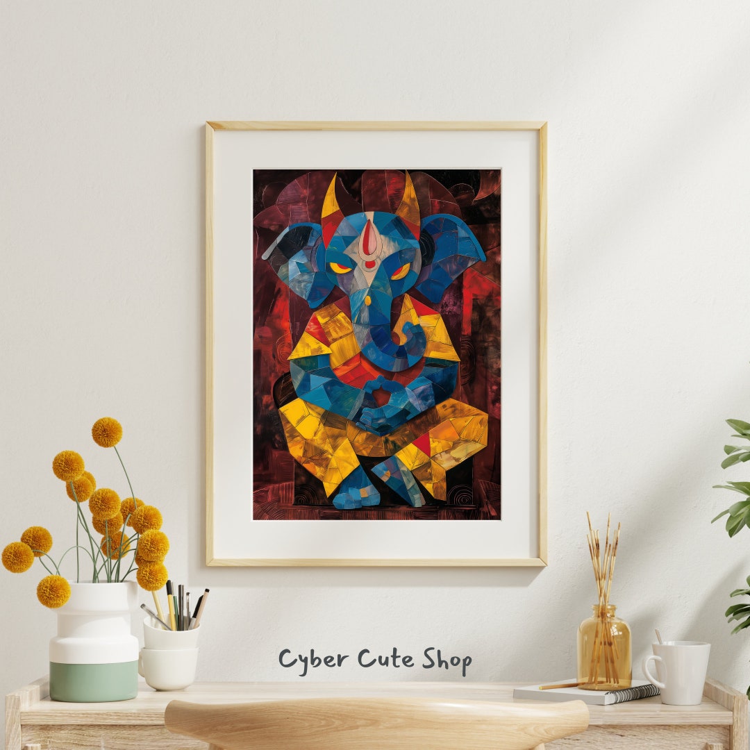 Cubist Ganesha Modern Abstract Digital Art - Vibrant Wall Decor ...