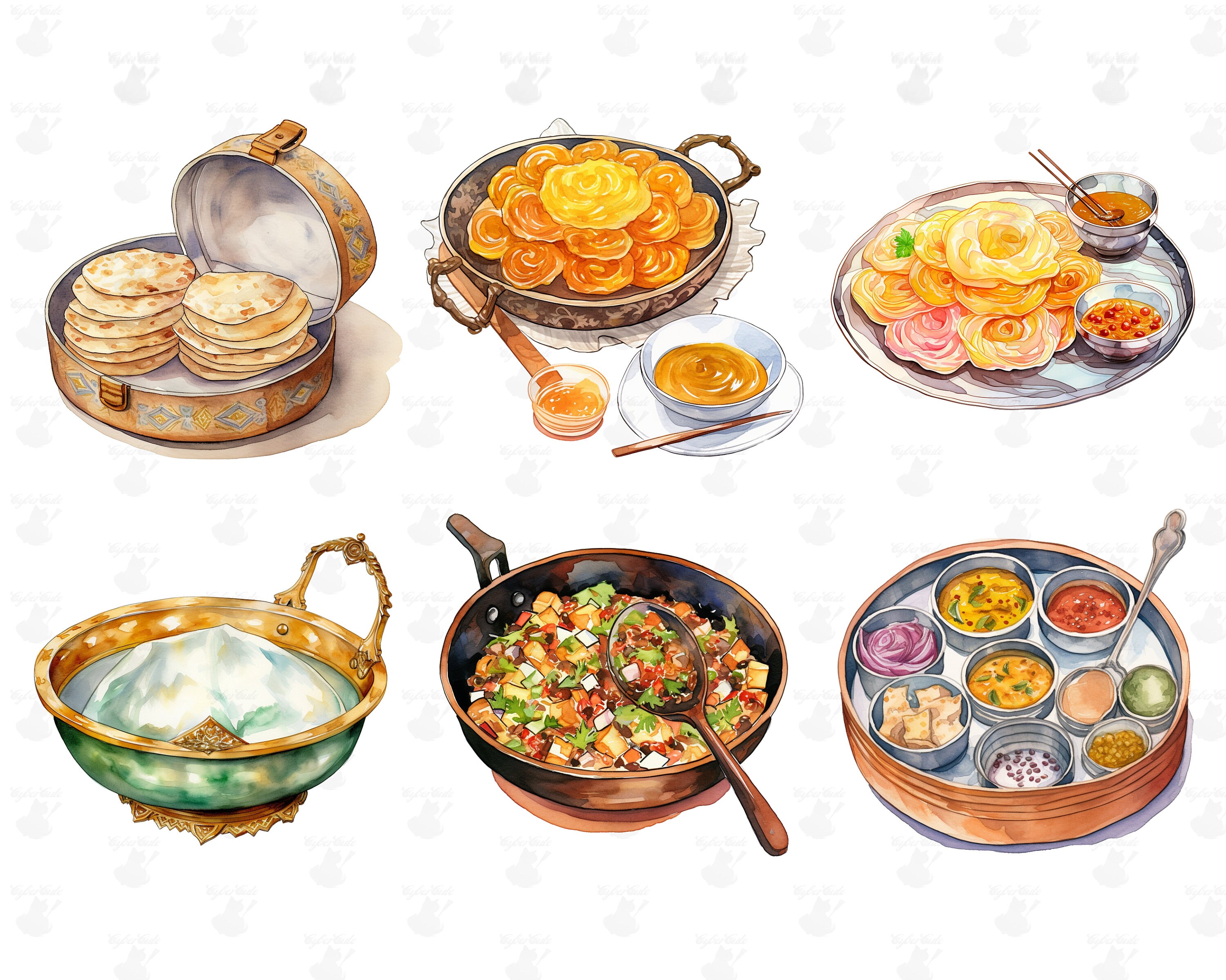 Indian Cuisine, Digital Printable Clip Art Graphics in PNG Format ...