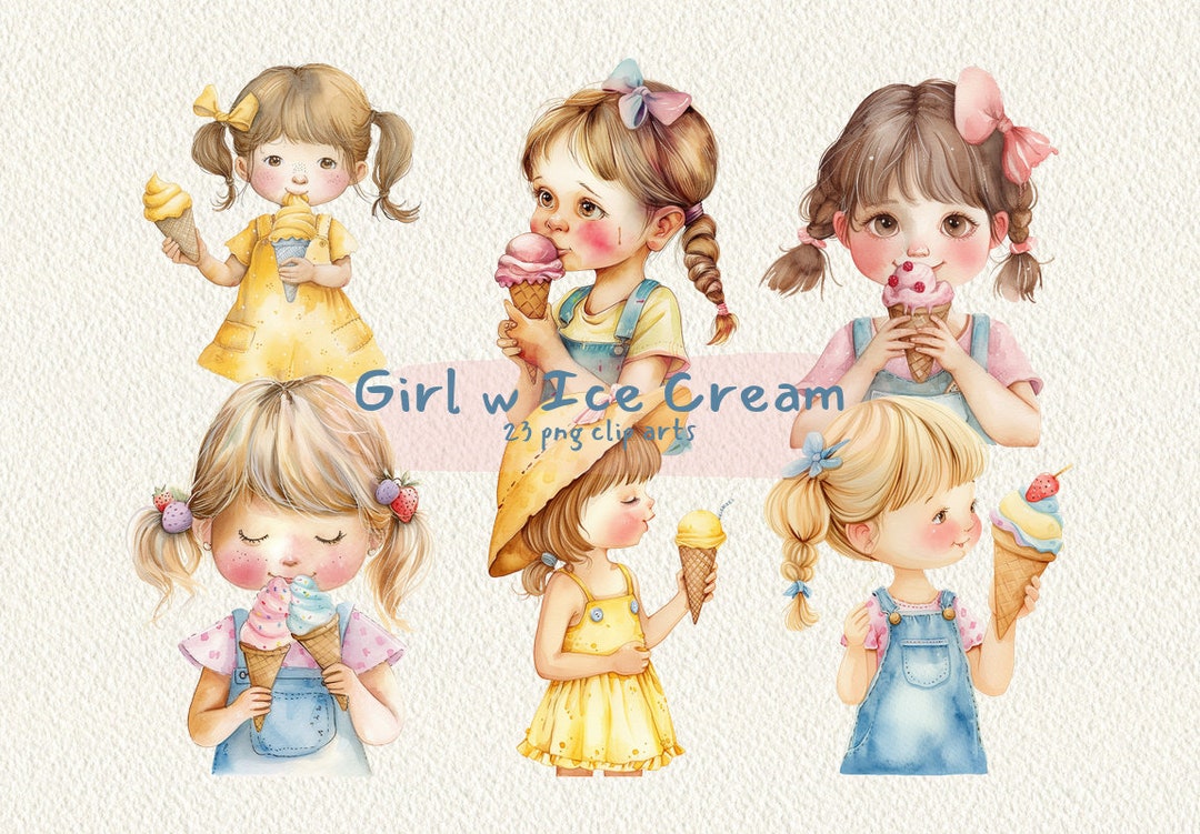 Girl With Ice Cream Digital Printable Clipart Bundle in PNG Format ...