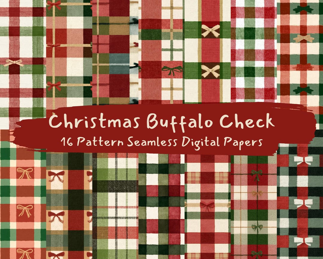 Christmas Buffalo Check Pattern Seamless Digital Papers - Printable ...