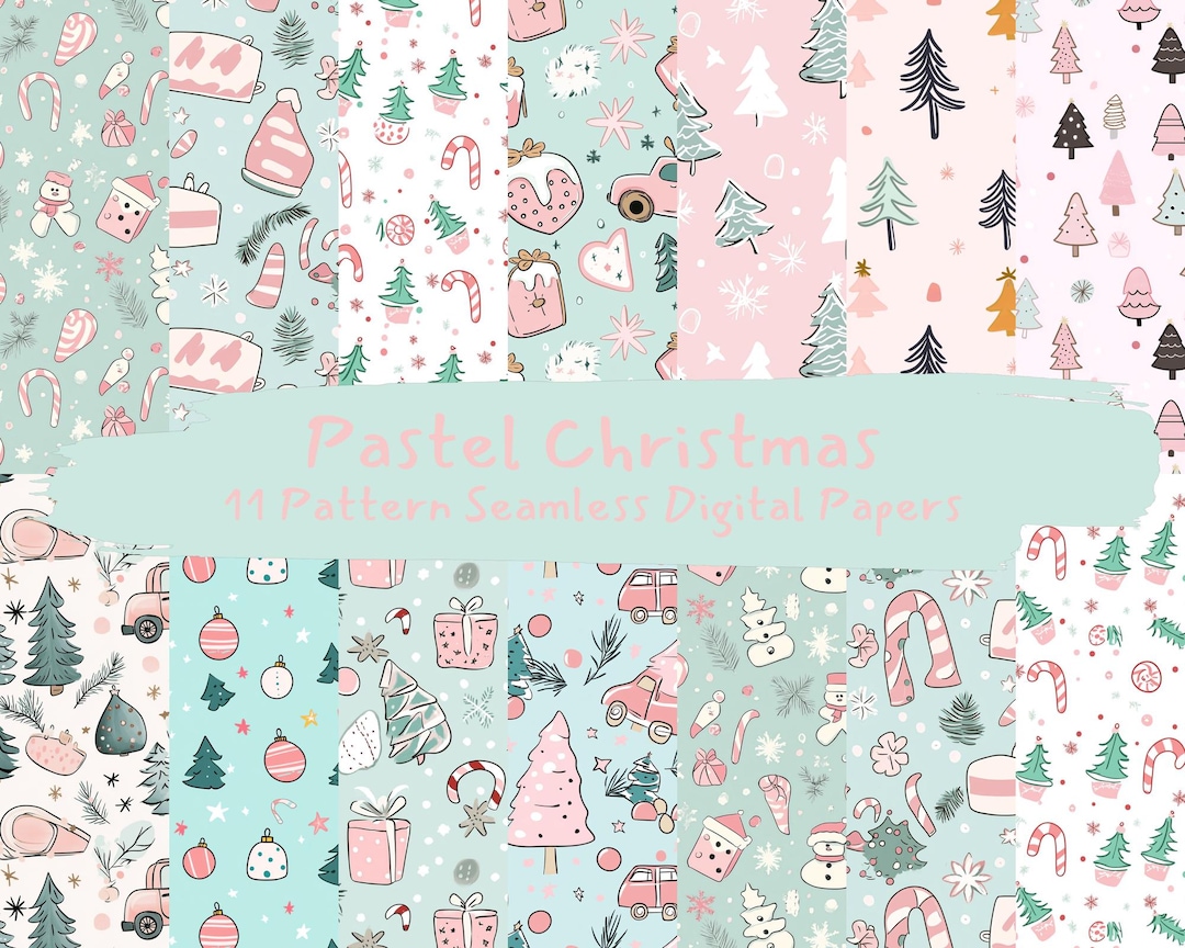 Pastel Christmas Pattern Seamless Digital Papers - Printable Scrapbook ...