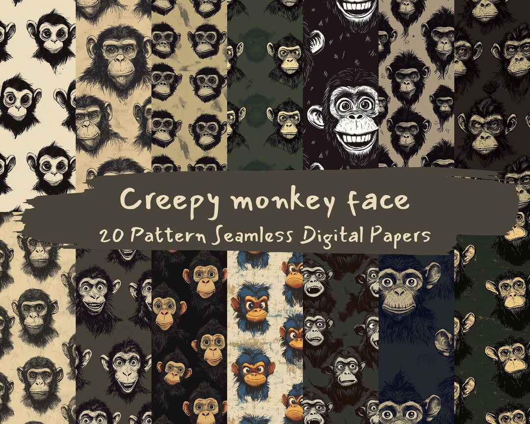 Creepy Monkey Face Pattern Seamless Digital Papers - Printable ...