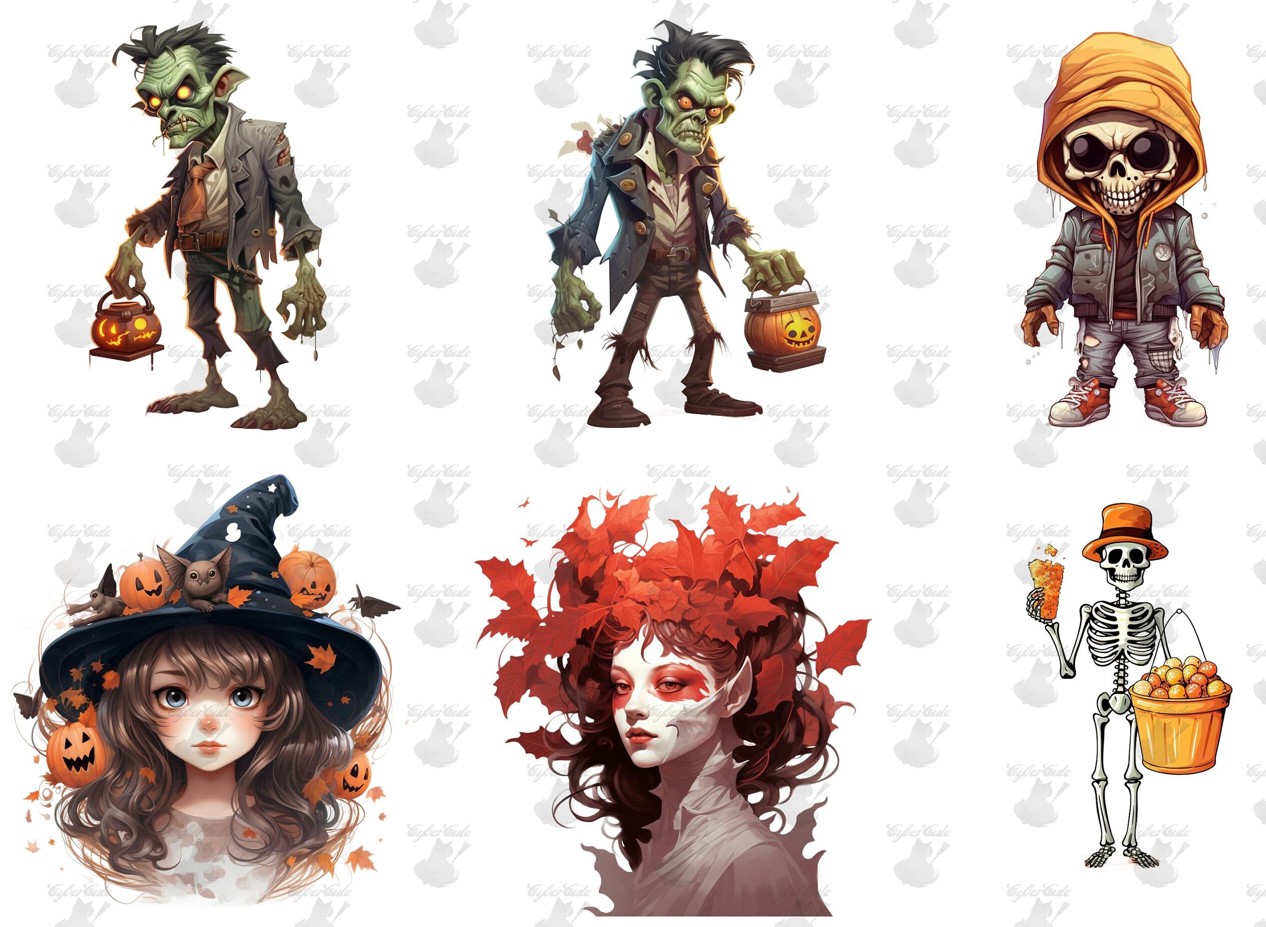 Halloween Figures Digital Clip Art Graphics in PNG Format - Etsy