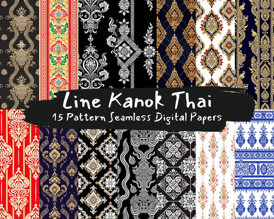 Line Kanok Thai Pattern Seamless Digital Papers - Printable Scrapbook ...