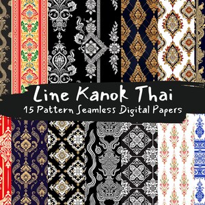 Line Kanok Thai Pattern Seamless Digital Papers - Printable Scrapbook ...