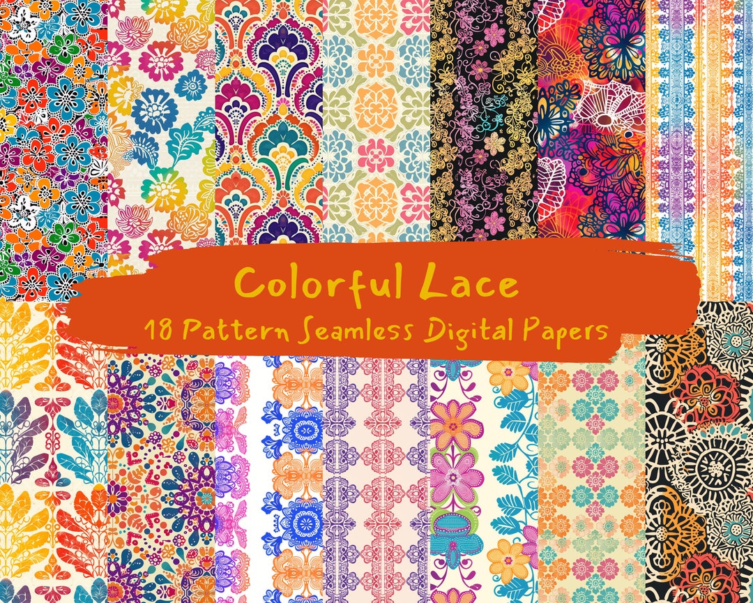 Colorful Lace Pattern Seamless Digital Papers - Printable Scrapbook ...
