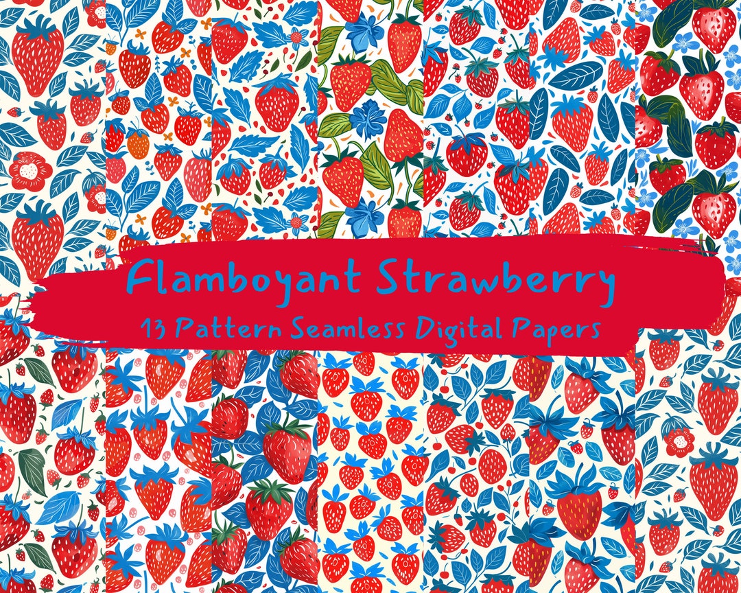 Flamboyant Strawberry Pattern Seamless Digital Papers - Printable ...