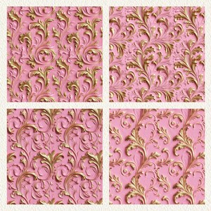 Pink Gold Rococo Pattern Seamless Digital Papers - Printable Scrapbook ...