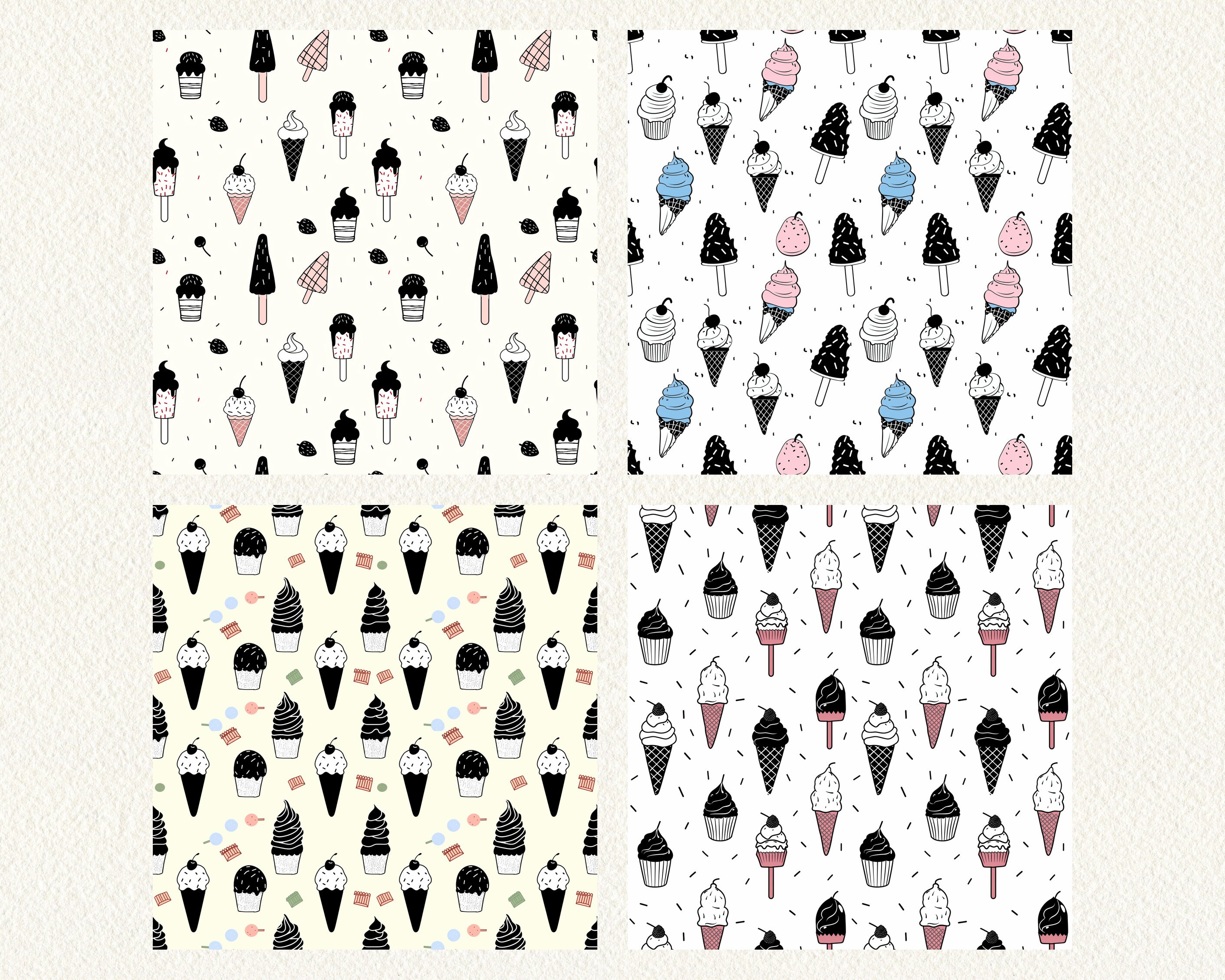 Ice Cream and Cupcakes Pattern Seamless Digital Papers - Printable ...