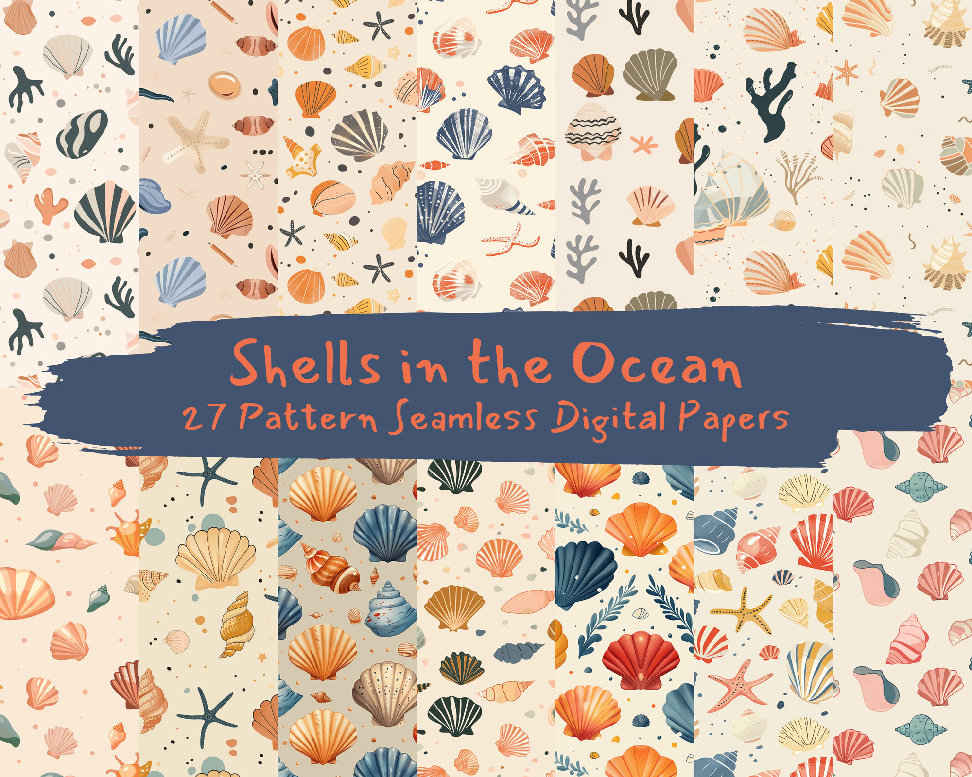 Shells in the Ocean Pattern Seamless Digital Papers Printable Scrapbook ...